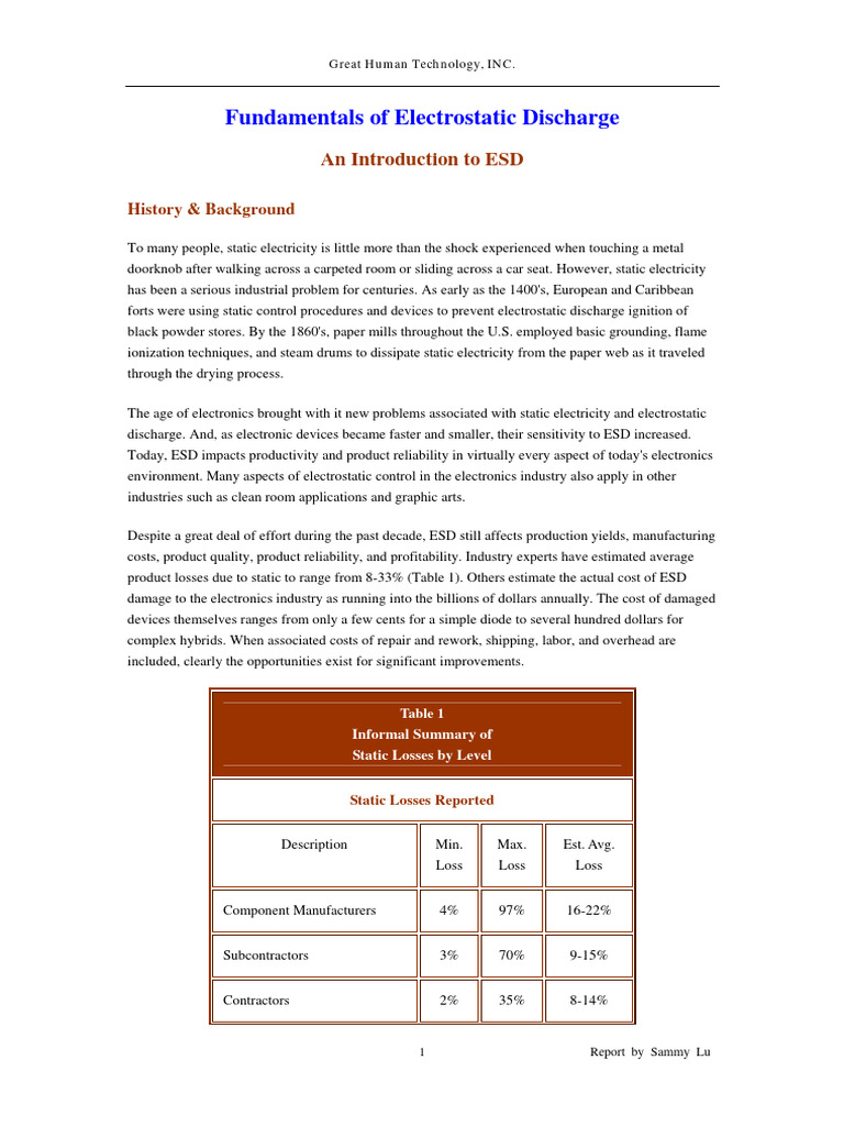 Fundamentals of Electrostatic Discharge | PDF | Electrostatic Discharge | Electric Charge