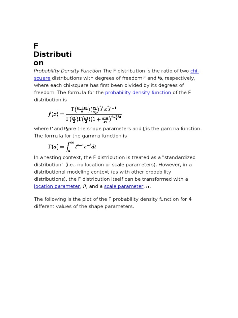 F Distributi On: Probability Density Function The F Distribution Is The ...