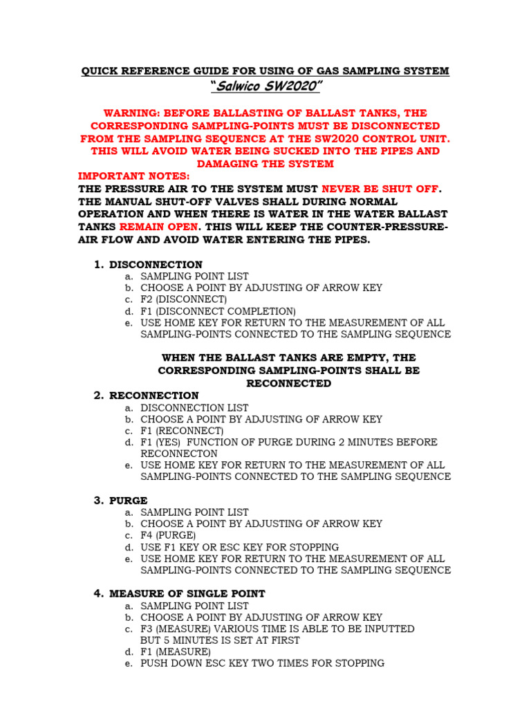 Quick Guide For Gas Detection System Salwico SW2020 | PDF | Valve | Equipment