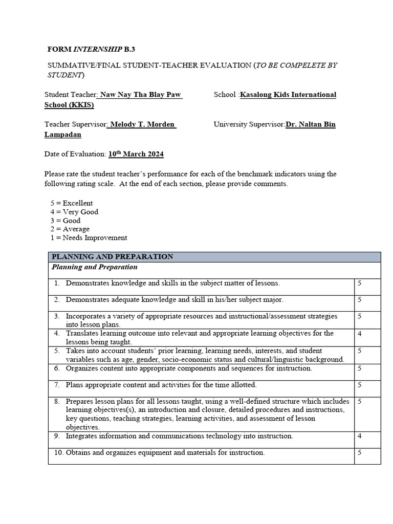 Summative Final Student-Teacher Evaluation | PDF | Teachers | Educational Assessment