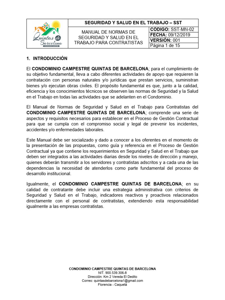 SST-MN-02 Manual de Normas de Seguridad Y Salud en El Trabajo para Contratistas | PDF | Negocios ...