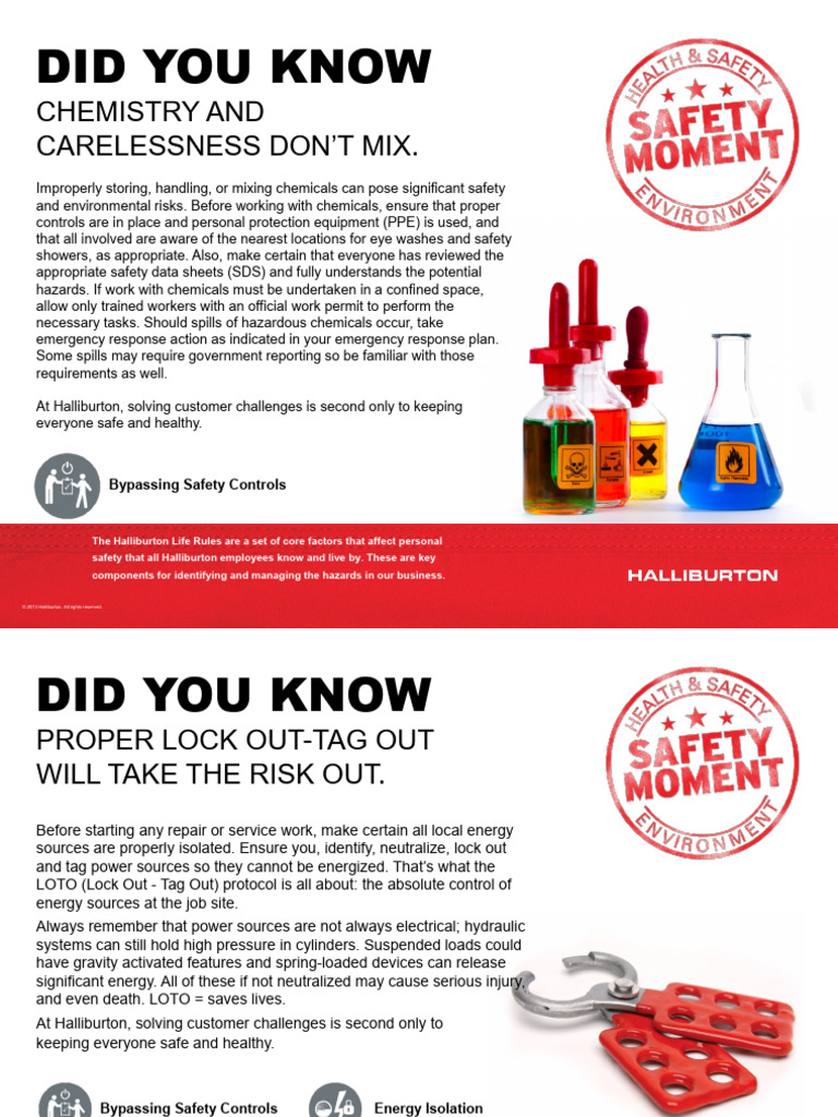 Halliburton Safety Moment Guidelines | PDF | Personal Protective ...