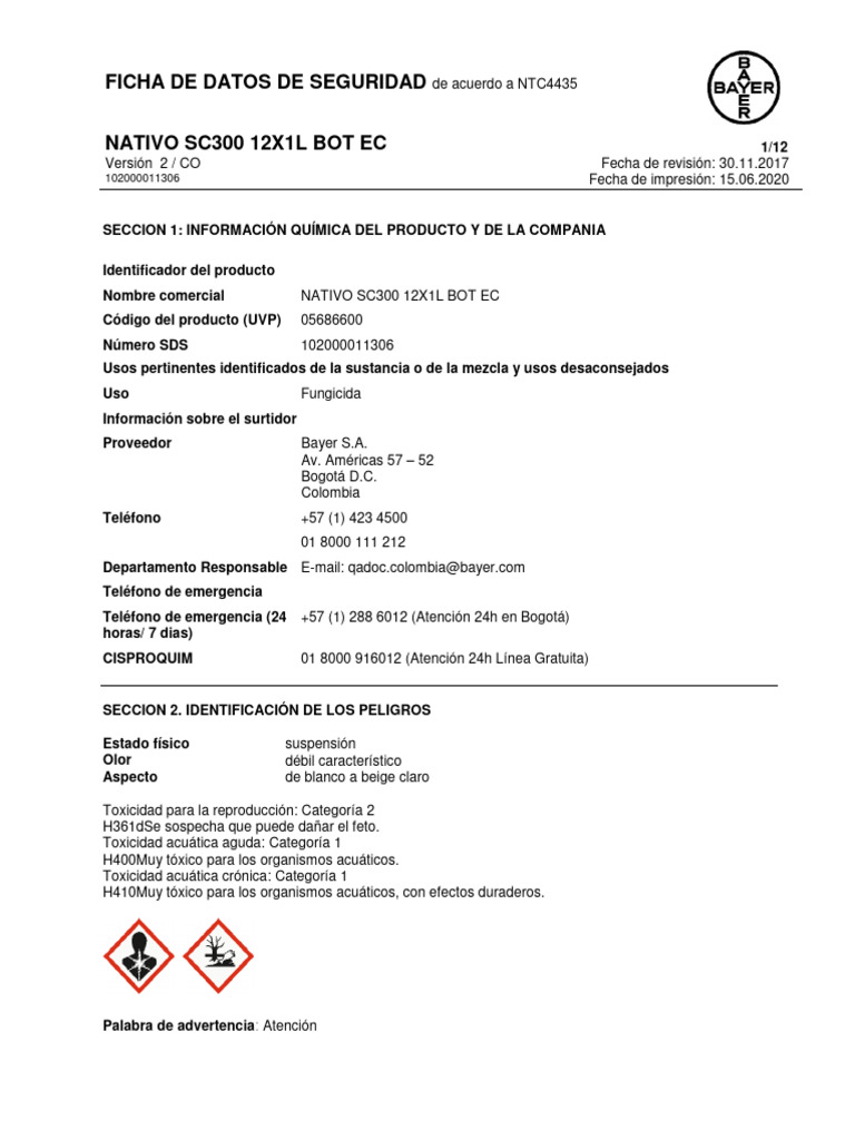 Hoja de Seguridad | PDF | Toxicidad | Guante