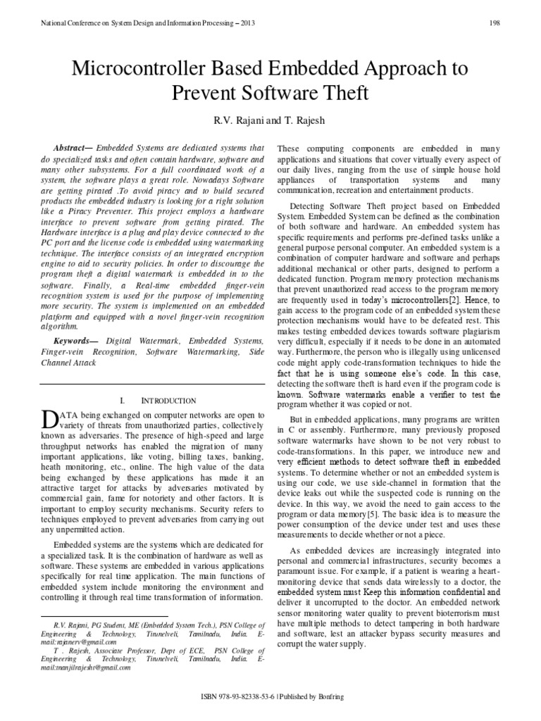 Microcontroller Based Embedded Approach To Prevent Software Theft Pdf