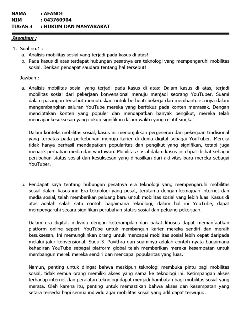 Tugas 3 Hukum Dan Masyarakat Afandi | PDF