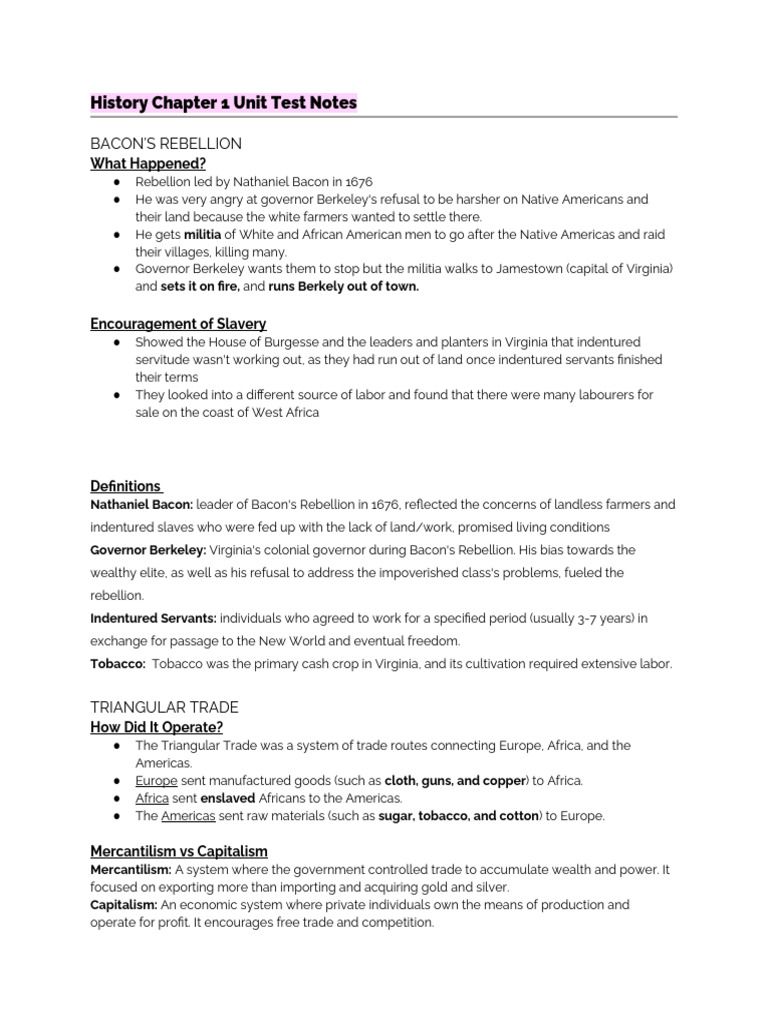 History Chapter 1 Test Notes | PDF | American Revolutionary War ...