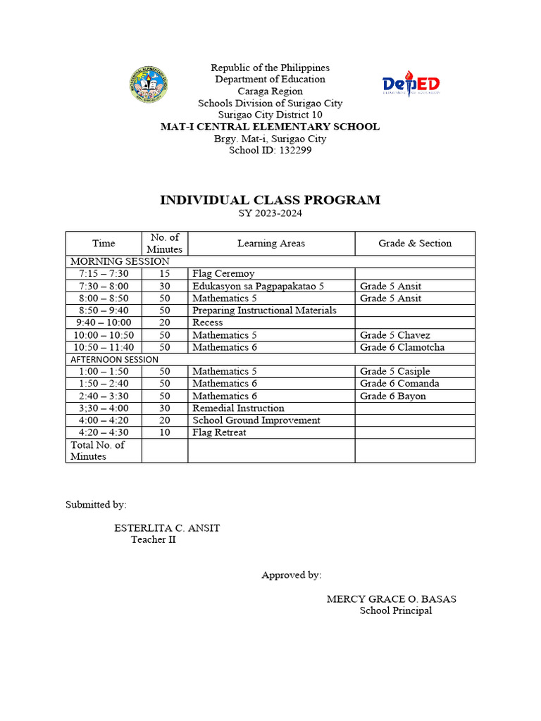 Class Program | PDF | Learning | Behavior Modification