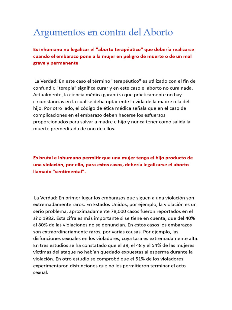 Argumentos en Contra Del Aborto | PDF | Violación | Aborto