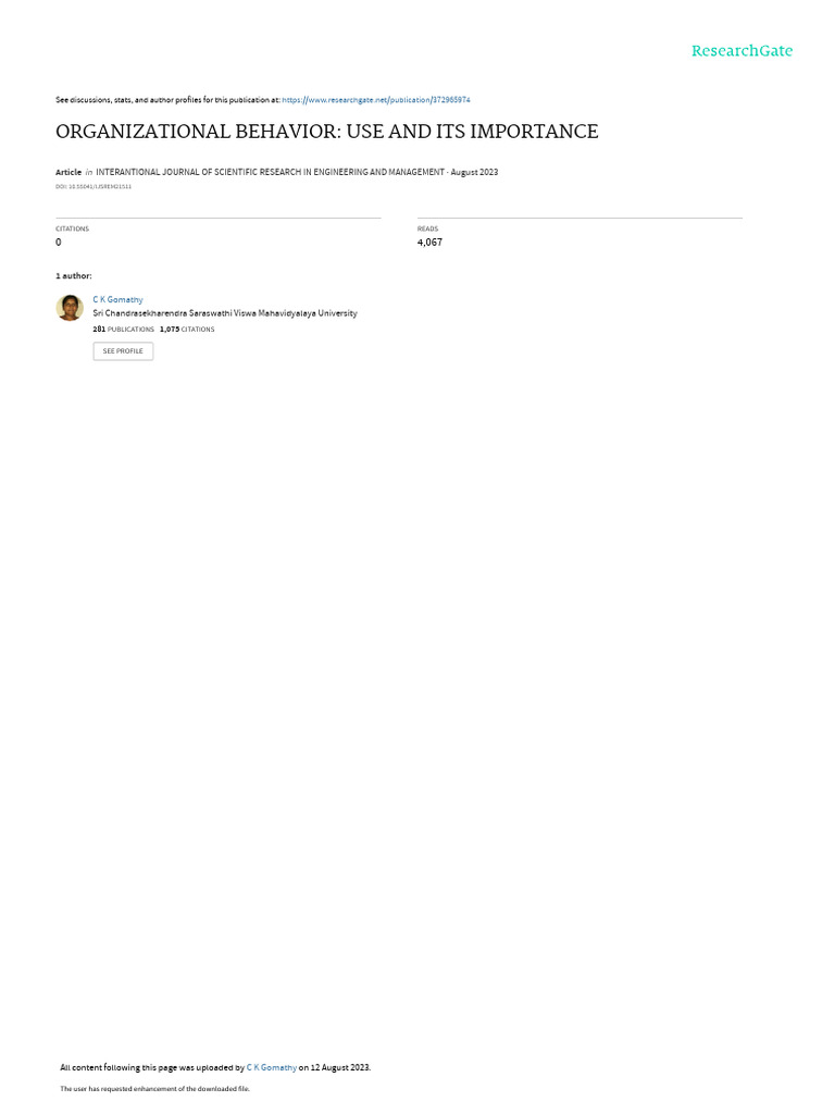 Organizational Behavior Use and Its Importance | PDF | Organizational ...