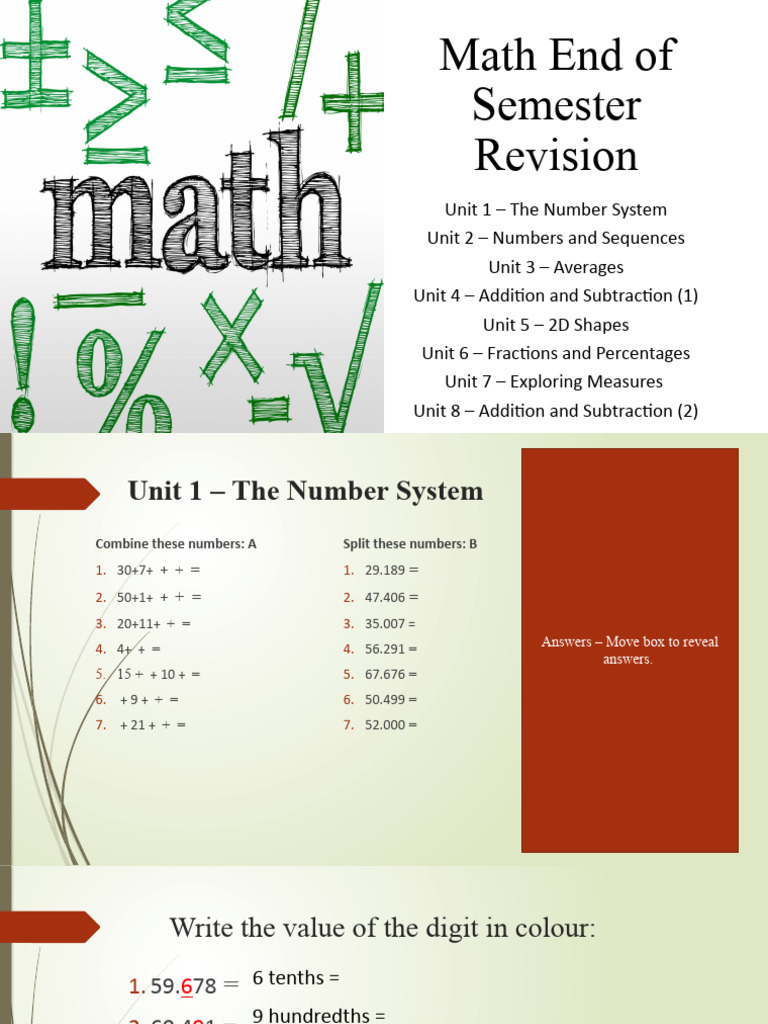 End of Semester Maths Revision Updated | PDF | Rectangle | Elementary Mathematics