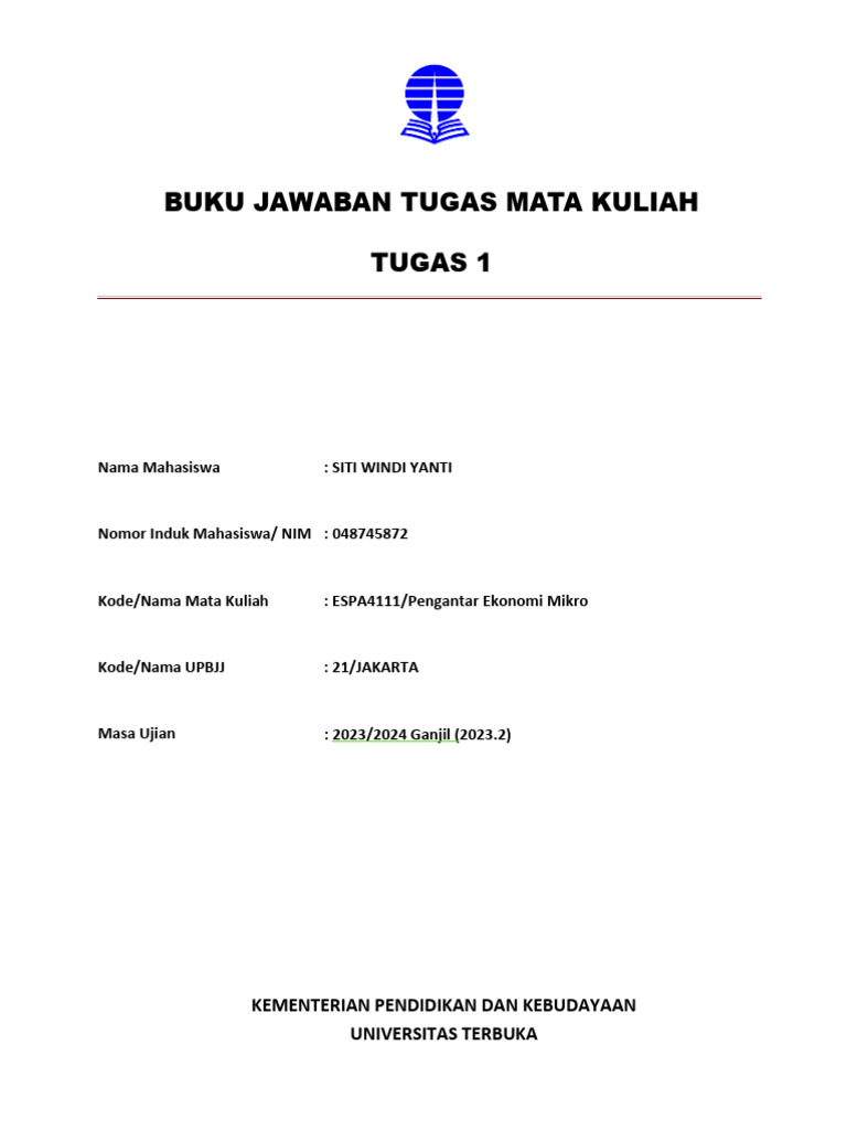 BJT - Tugas 1 Siti Windiyanti Pengantar Ekonomi Mikro | PDF BJT - Tugas 1 Siti Windiyanti Pengantar Ekonomi Mikro | PDF