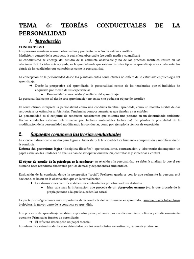 Tema 6 - Teorías Conductuales de La Personalidad | PDF | Aprendizaje ...
