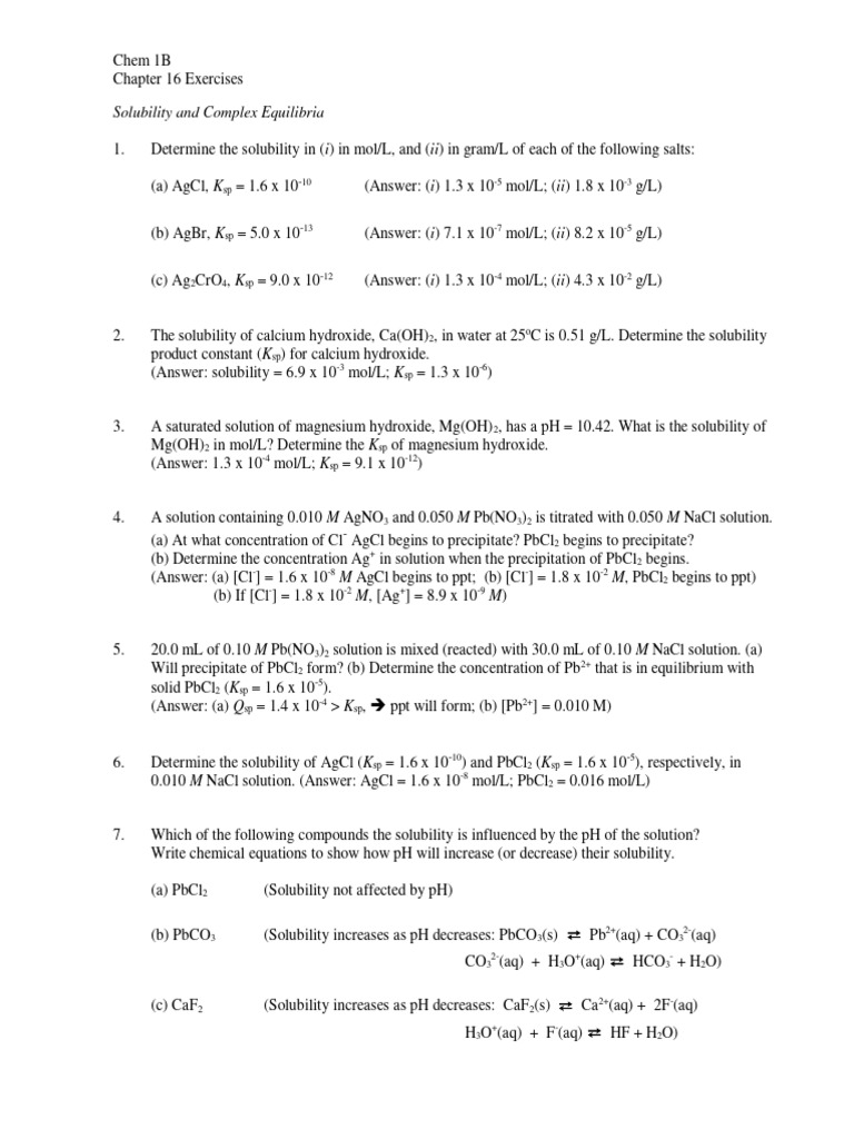 Solubility Practice 3 | PDF | Hydroxide | Chloride