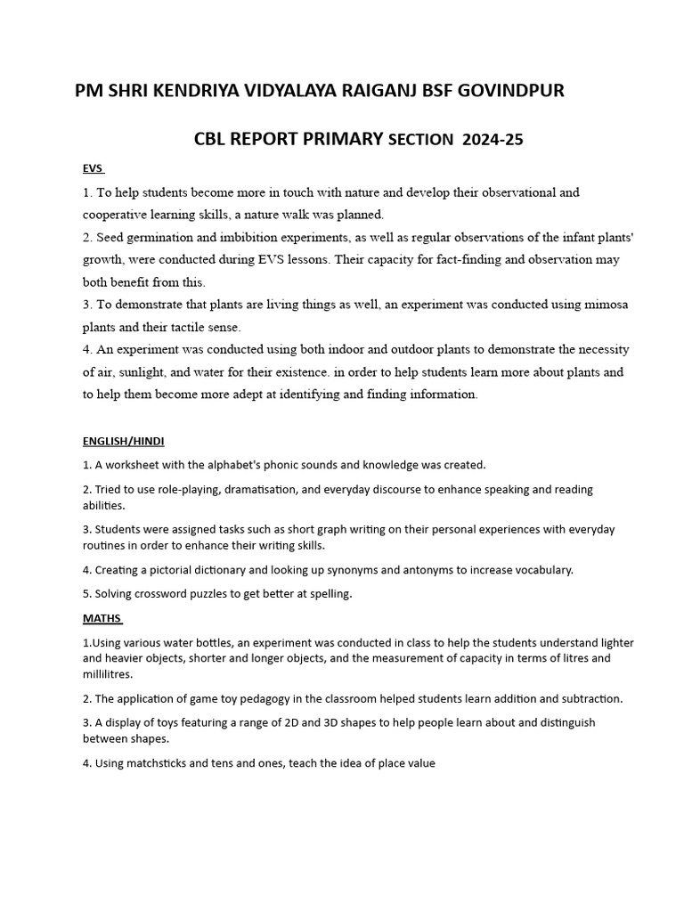 CBL Report Primary Sectionpm Shri Kendriya Vidyalaya Raiganj BSF ...