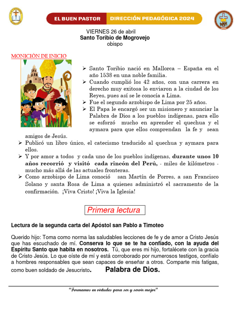 Eucaristía - Santo Toribio de Mogrovejo - 2024 | PDF | Jesús | eucaristía