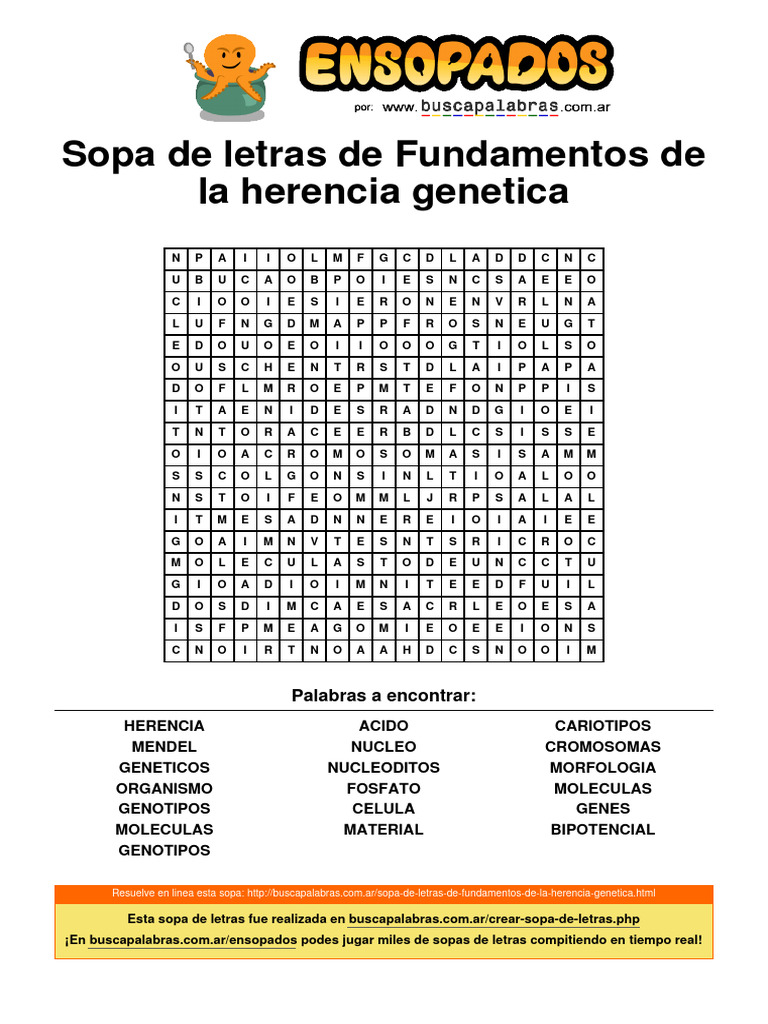 Sopa de Letras de Fundamentos de La Herencia Genetica 1 | PDF ...