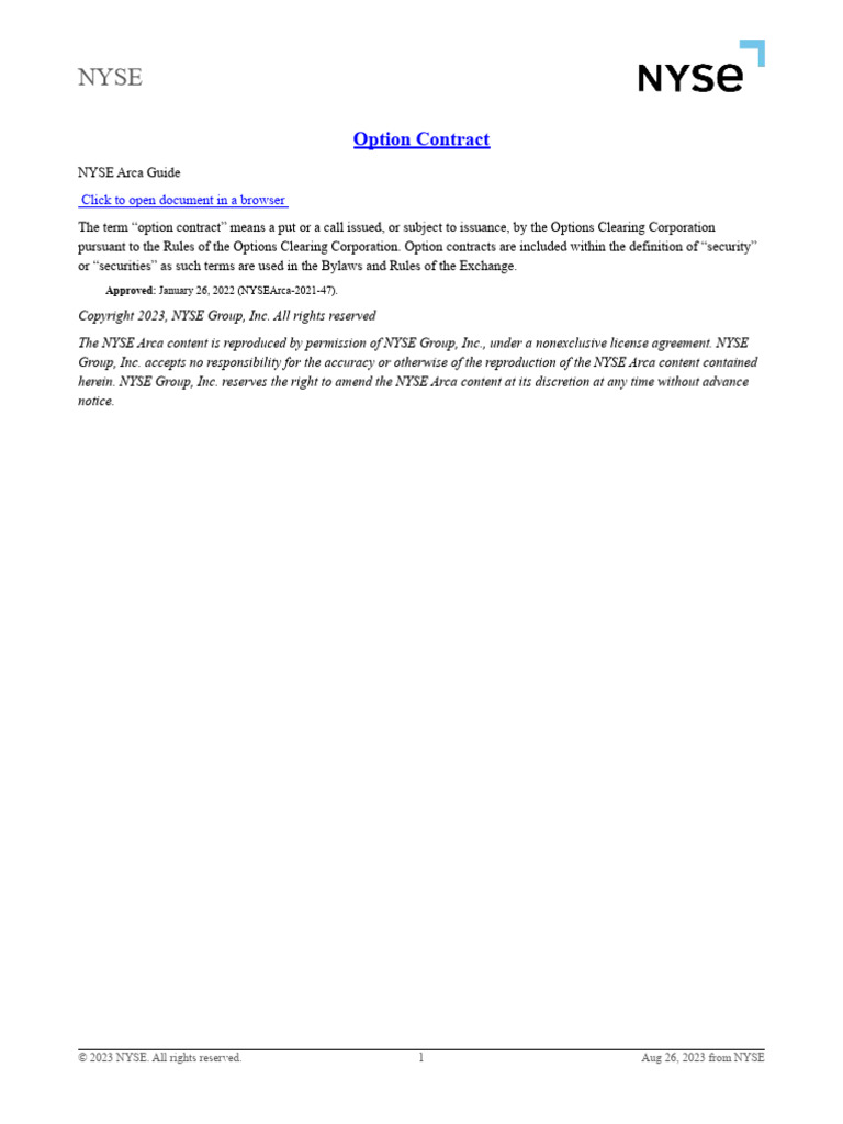 NYSE Arca Option Contract Guide | PDF