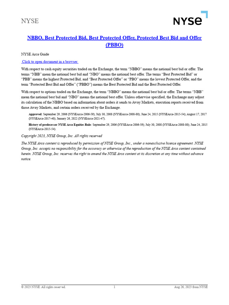 NBBO, Best Protected Bid, Best Protected Offer, Protected Best Bid and ...