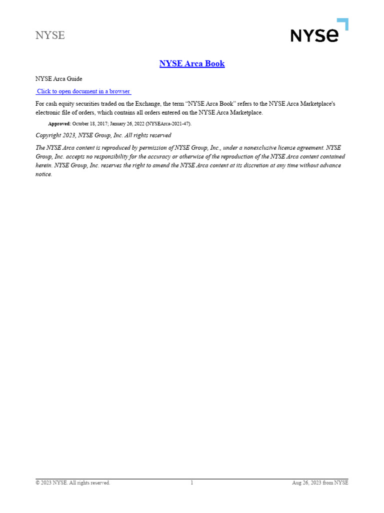NYSE Arca Book | PDF