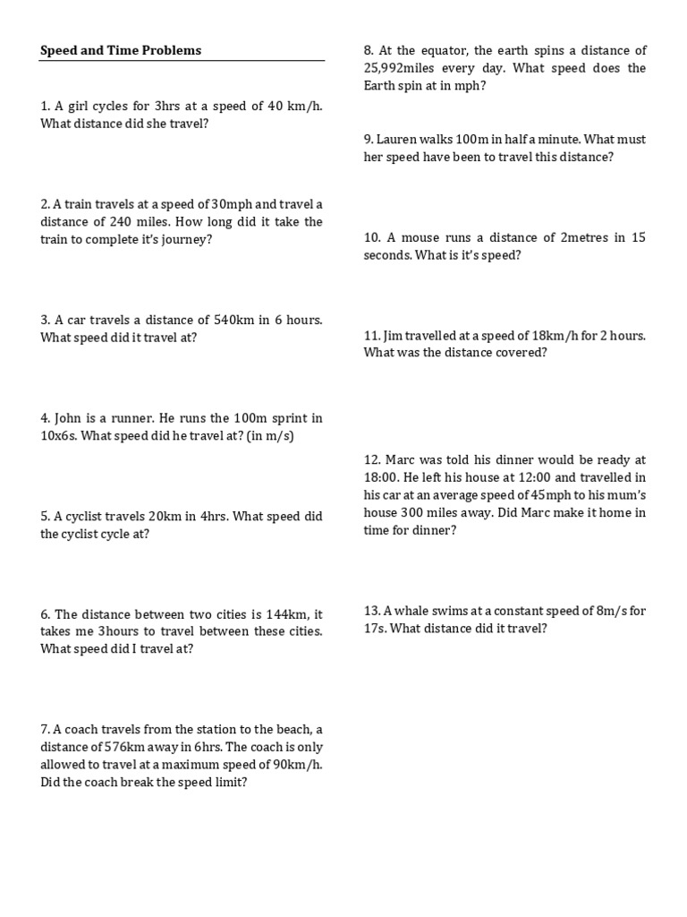 Speed and Time Problems | PDF | Speed | Mechanics