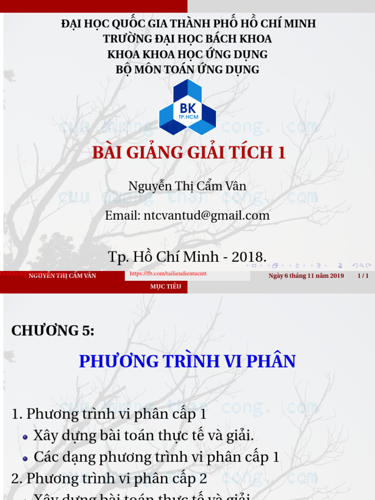 Giai Tich 1 Nguyen Thi Cam Van Lesson w13 Phuong Trinh Vi Phan (Cuuduongthancong - Com) | PDF