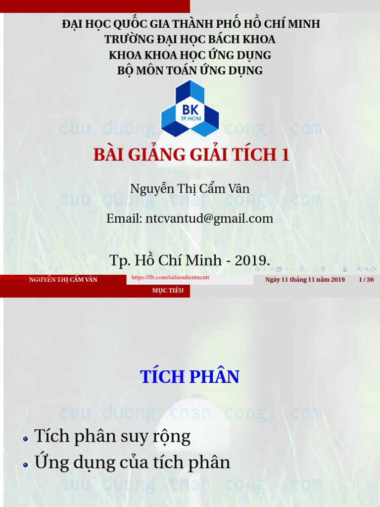 Giai Tich 1 Nguyen Thi Cam Van Lesson w11 Tich Phan (Cuuduongthancong ... Giai Tich 1 Nguyen Thi Cam Van Lesson w11 Tich Phan (Cuuduongthancong ...
