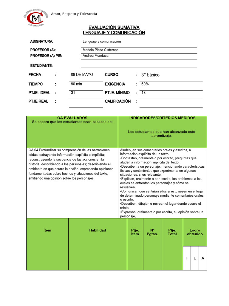 Sumativa Plan Lector 3â° Bã - Sico | PDF