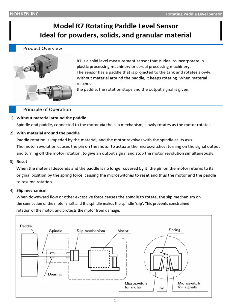 Model R7 Rotating Paddle Level Sensor Ideal For Powders, Solids, and ...
