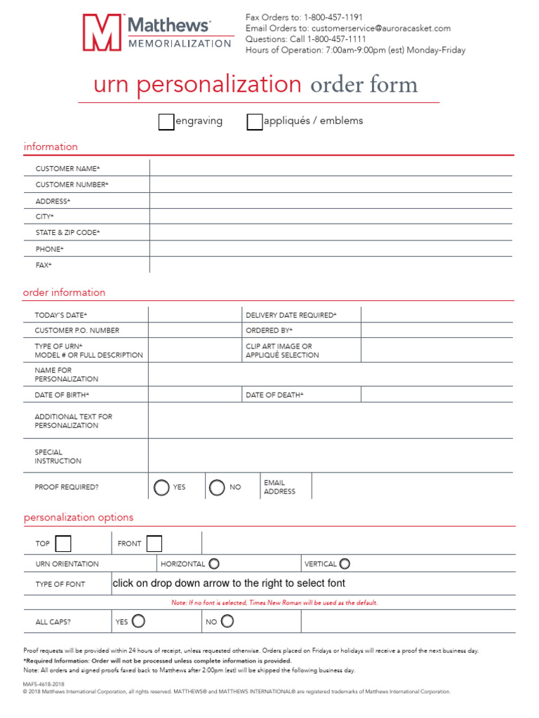 Urn Personalization Order Form | PDF