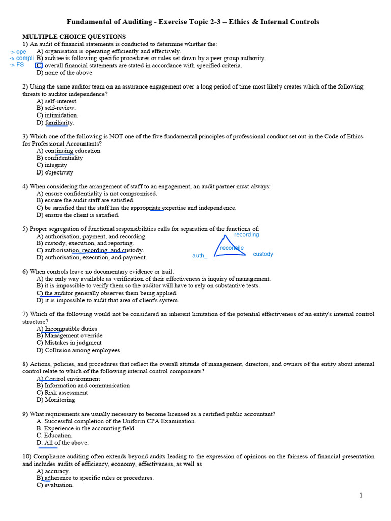 Exercise Topic 3 – Internal Controls - without answers | PDF | Audit | Internal Control