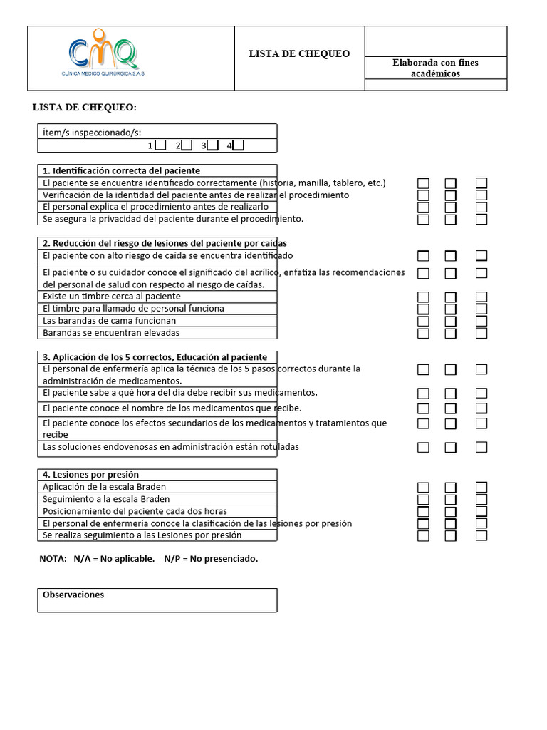 Lista de chequeo | PDF