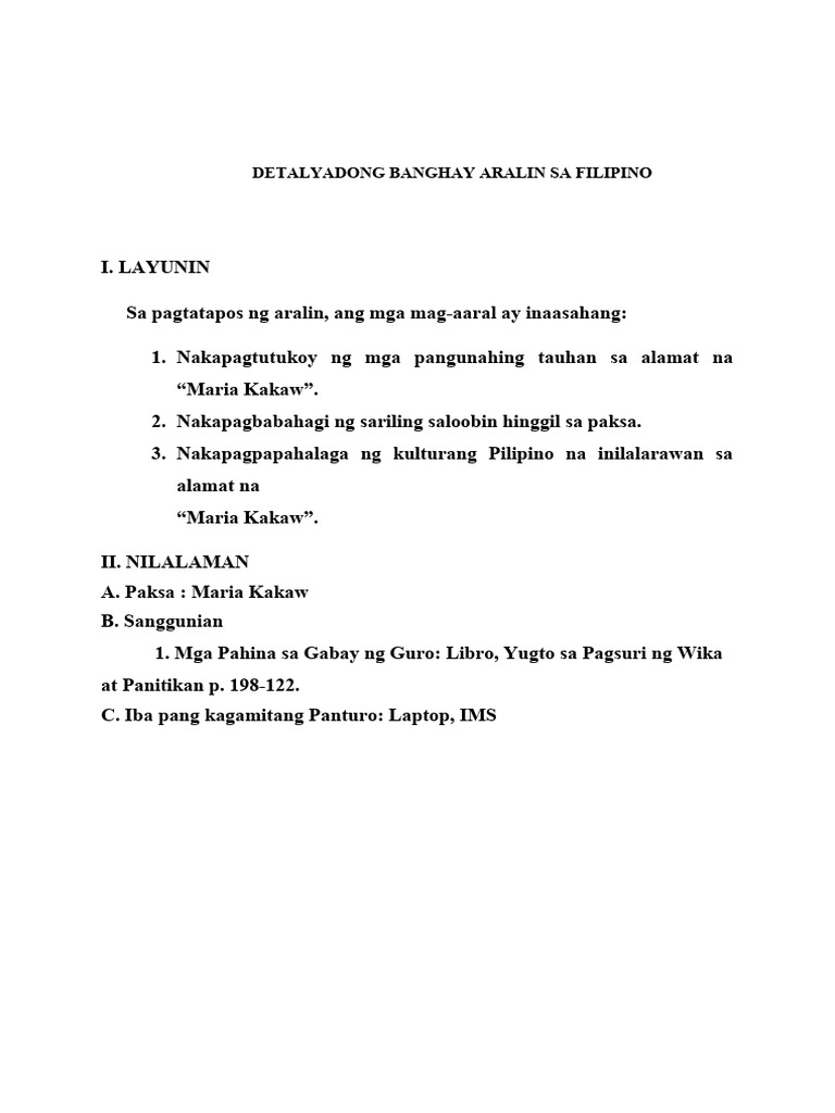 Detailed Lesson in Filipino | PDF