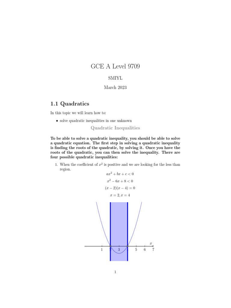 GCE AS Level Quadratics Solving Quadratic Inequalities | PDF | Quadratic Equation | Mathematics