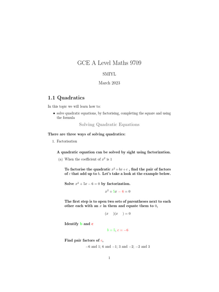Solving Quadratic Equations Guide | PDF | Factorization | Quadratic ...