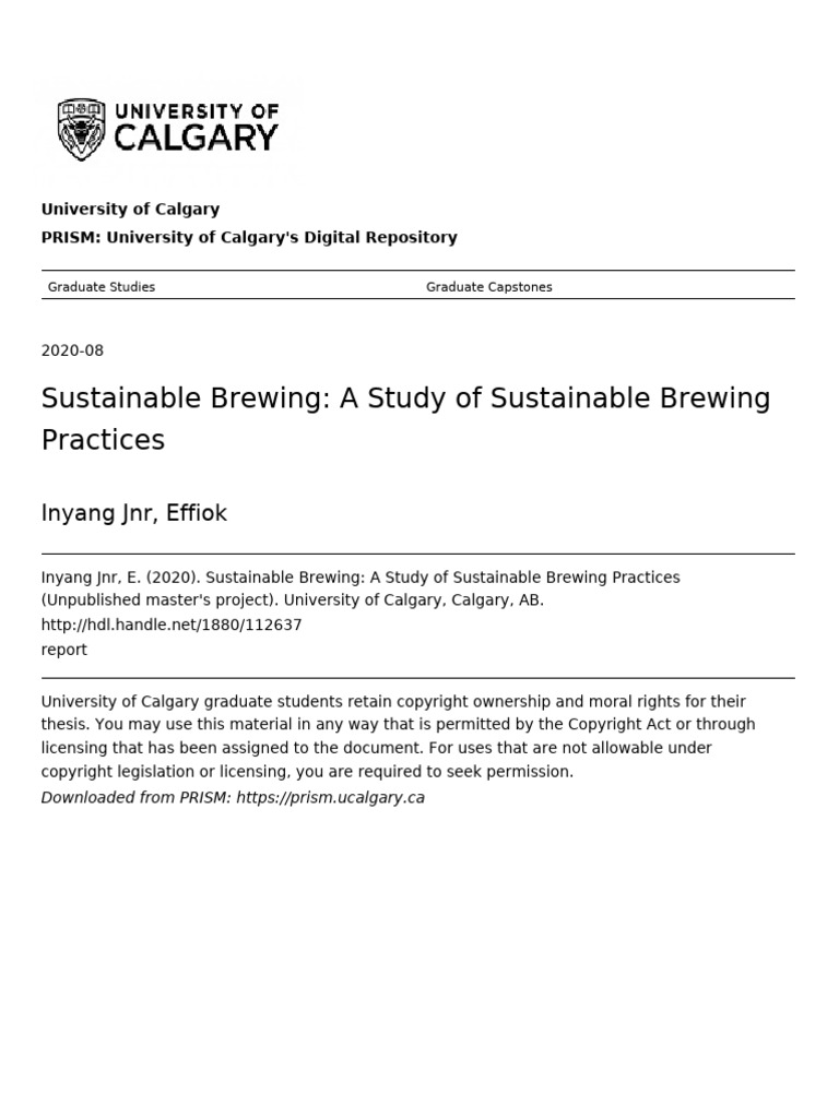 Capstone - Inyang JNR - 2020 | PDF | Brewery | Brewing