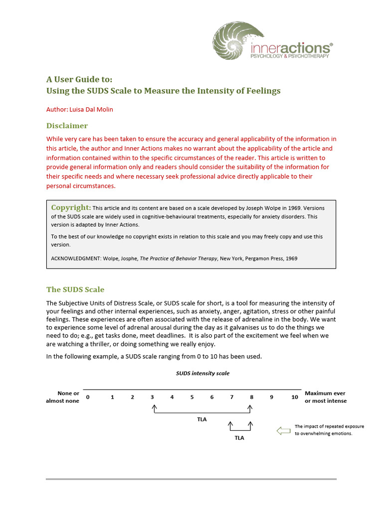 SUDS Scale-Intensity of Feelings Measure | PDF | Feeling | Anxiety