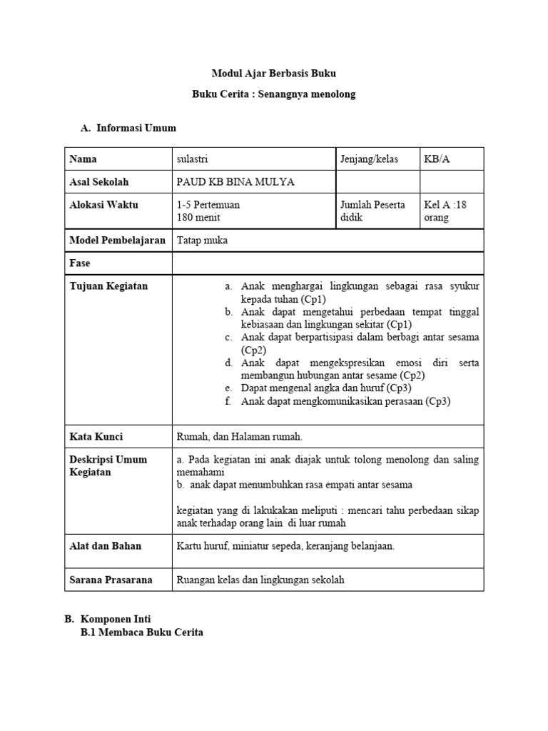 Modul Ajar Berbasis Buku Contoh Dama Melaut Tambah Ragam Pilihan Kegiatan FIX | PDF