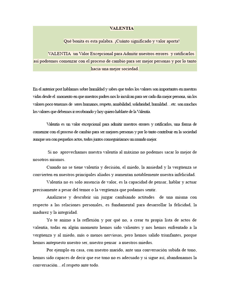 Valentía: Clave para el Cambio Personal | PDF | Valor | Temor