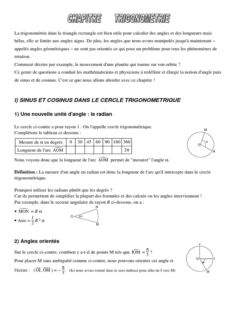 Cours Trigonometrie | PDF | Angle | Fonction trigonométrique