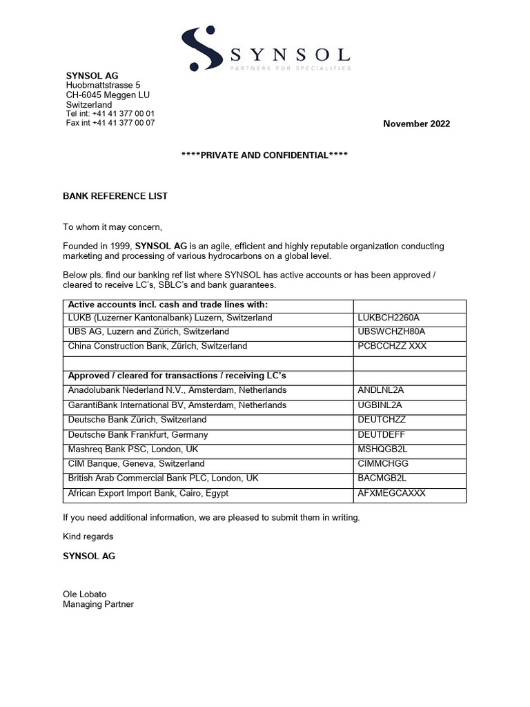 SYNSOL AG Banking Reference List | PDF | Business | Technology ...