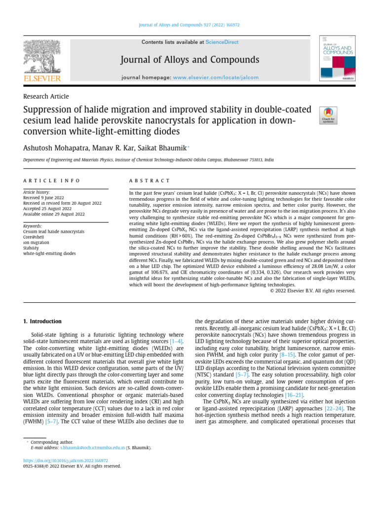 Journal of Alloys and Compounds LED | PDF | Light Emitting Diode ...