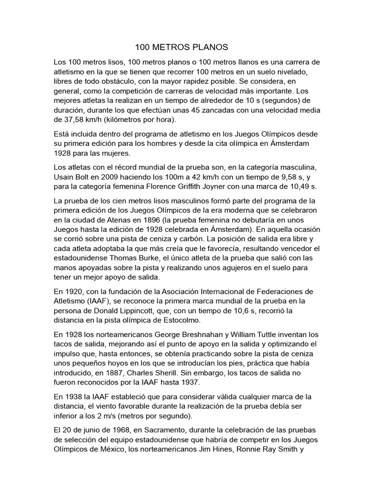 100 Metros Planos | PDF | Deporte del atletismo | Deportes