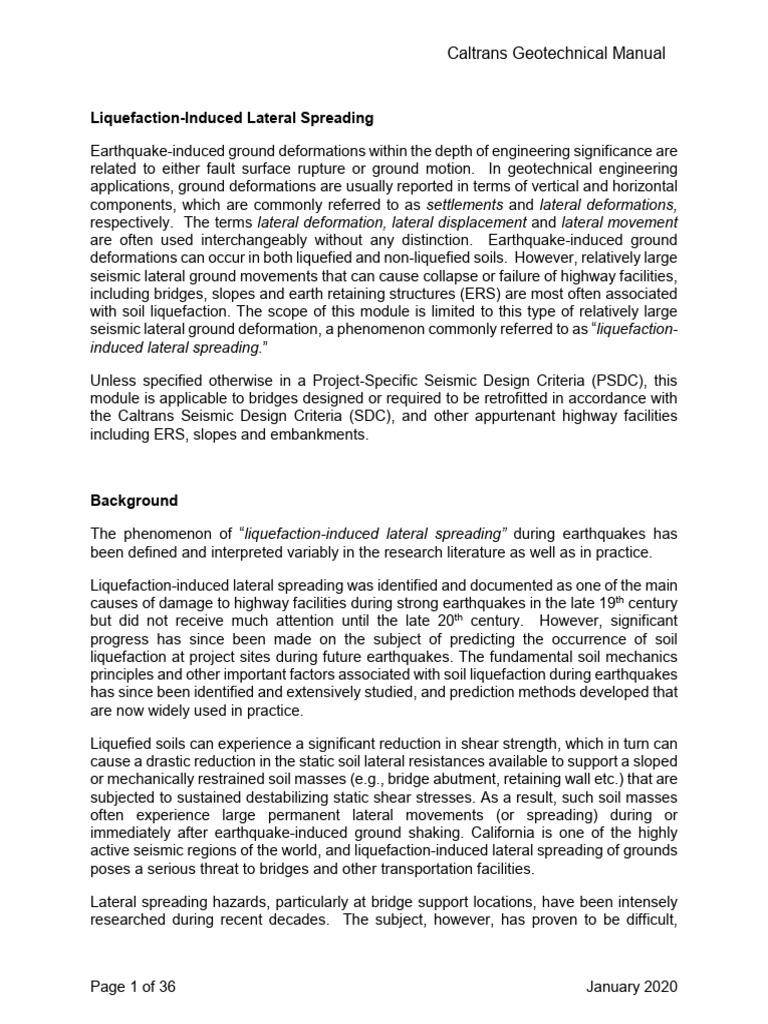 CALTRANS - 202001 GM LateralSpreading A11y | PDF | Soil Mechanics ...