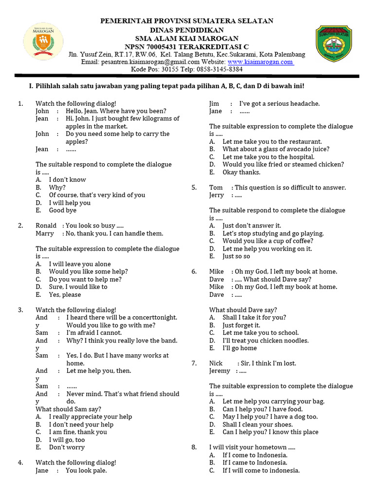 Dialog Completion Exercises for Students | PDF | Tobacco Smoking ...