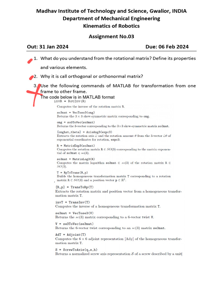 Kinematics of Robotics Assignment 3 | PDF