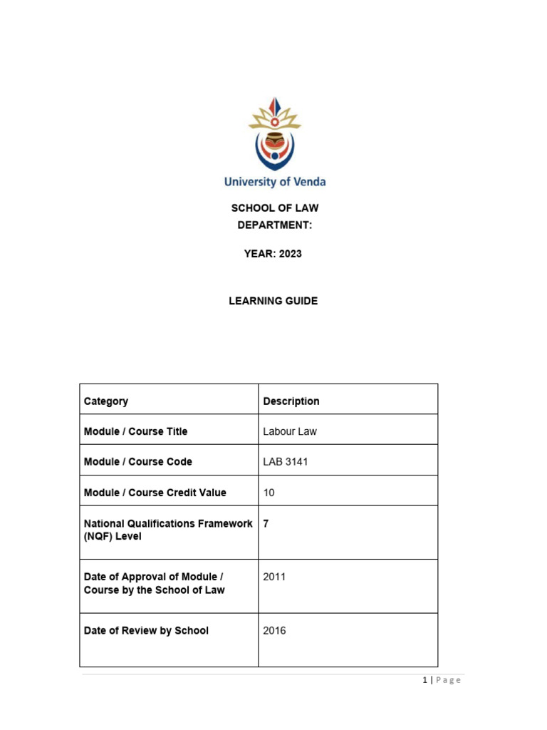 LAB 3541 2022 Learning Guide | PDF | Labour Law | Labor Relations