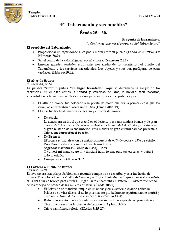 El Tabernáculo y sus utensilios bíblicos | PDF | Libro del éxodo ...