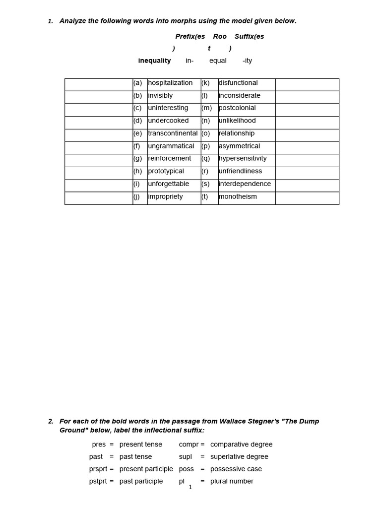 Exercises For Morphology | PDF | Morphology | Syntax