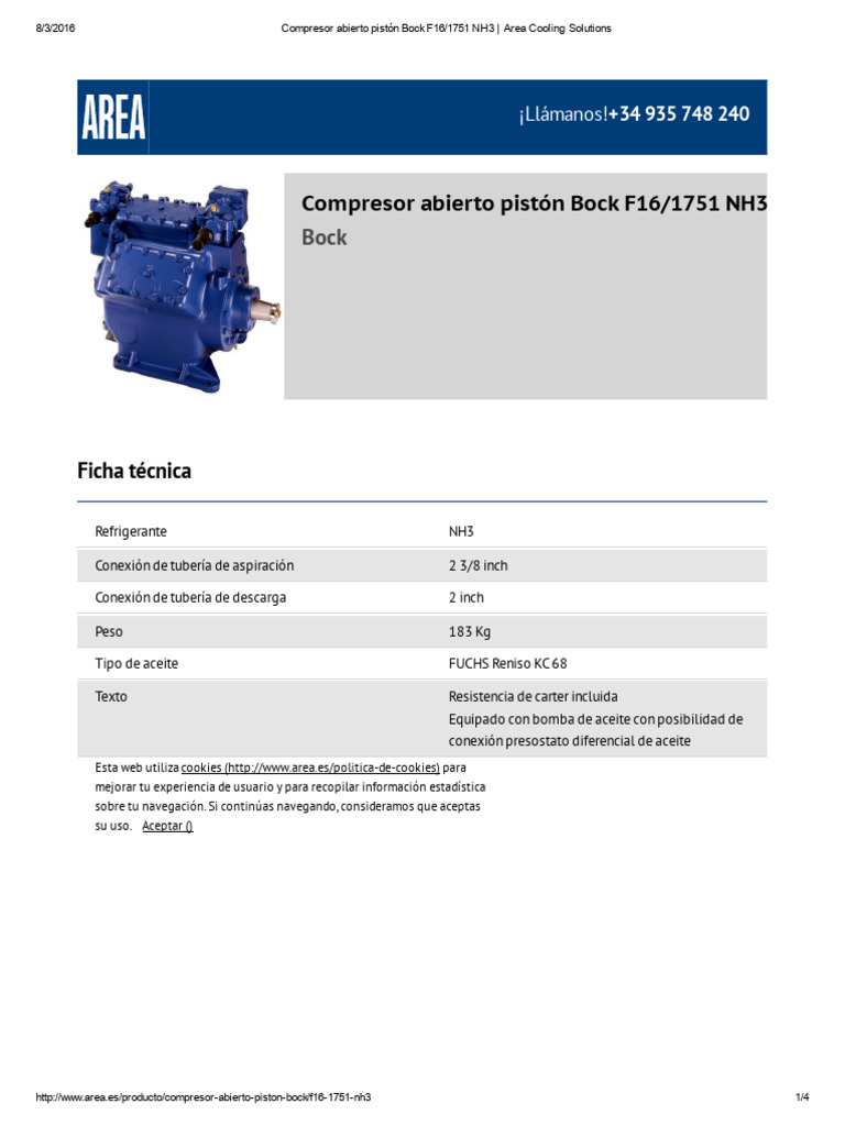 Compresor Bock F16/1751 NH3 Detalles | PDF | Gases | Temperatura