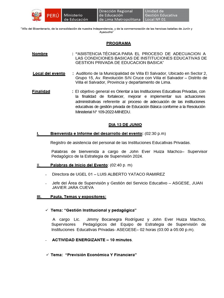 Asistencia Técnica para Instituciones Educativas | PDF